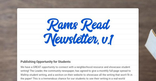 Rams Read Newsletter, v.1 | Smore Newsletters