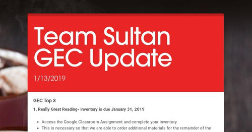 Team Sultan GEC Update | Smore Newsletters