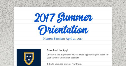 2017 Summer Orientation | Smore Newsletters for Education
