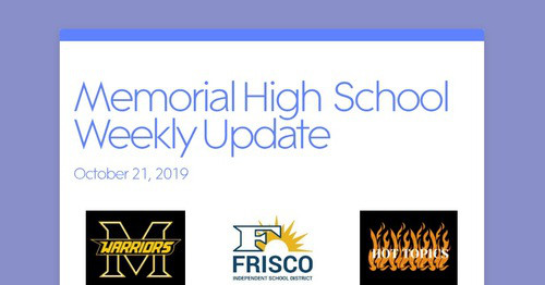 Memorial High School Weekly Update | Smore Newsletters