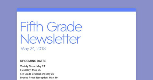 Fifth Grade Newsletter | Smore Newsletters