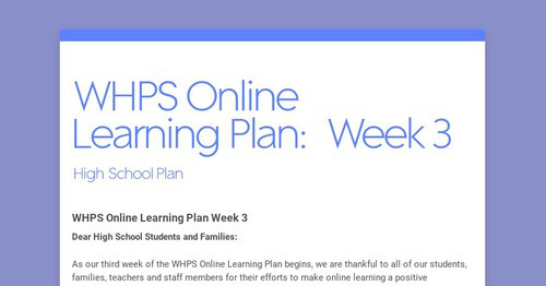 WHPS Online Learning Plan: Week 3
