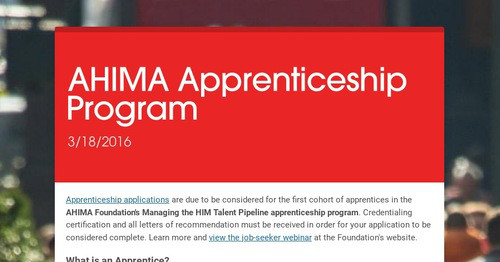 AHIMA Apprenticeship Program | Smore Newsletters