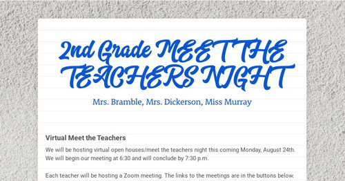 2nd Grade MEET THE TEACHERS NIGHT | Smore Newsletters