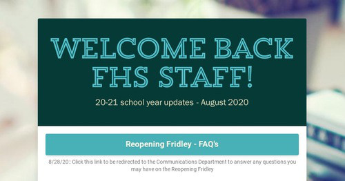 Welcome Back FHS Staff! | Smore Newsletters for Education
