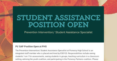 Student Assistance Position Open | Smore Newsletters