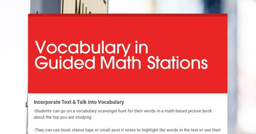 Vocabulary in Guided Math Stations | Smore Newsletters