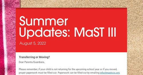 Summer Updates: MaST III | Smore Newsletters
