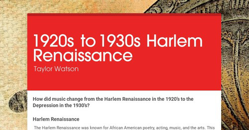 1920s to 1930s Harlem Renaissance | Smore Newsletters