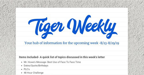Tiger Weekly | Smore Newsletters