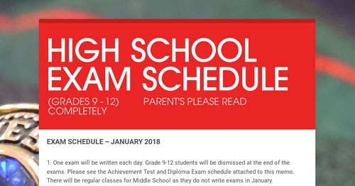 HIGH SCHOOL EXAM SCHEDULE | Smore Newsletters