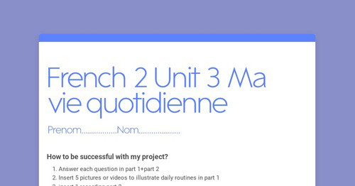 French 2 Unit 3 Ma vie quotidienne | Smore Newsletters for Education