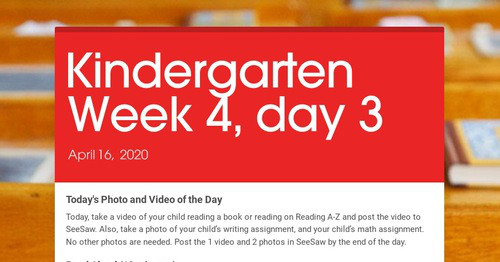 Kindergarten Week 4, day 3 | Smore Newsletters