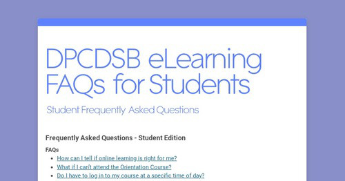 DPCDSB eLearning FAQs for Students | Smore Newsletters for Education
