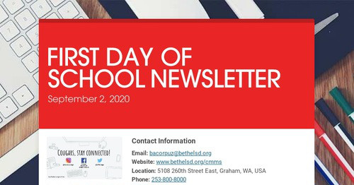 FIRST DAY OF SCHOOL NEWSLETTER | Smore Newsletters