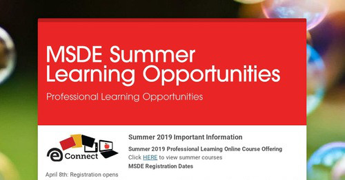 MSDE Summer Learning Opportunities | Smore Newsletters
