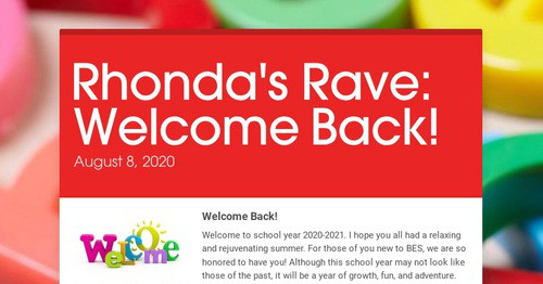Rhonda's Rave: Welcome Back! | Smore Newsletters for Education
