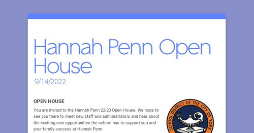 Hannah Penn Open House | Smore Newsletters