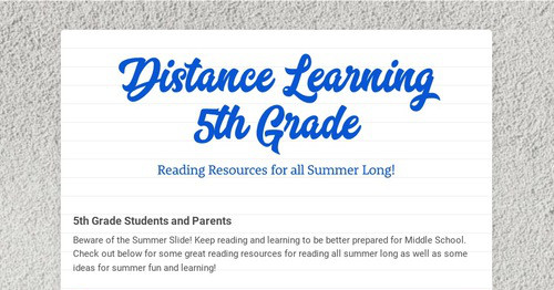 Distance Learning 5th Grade | Smore Newsletters