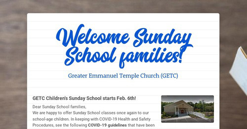 Welcome Sunday School families! | Smore Newsletters for Education