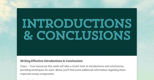 Introductions & Conclusions