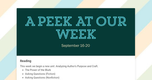 A Peek At Our Week | Smore Newsletters