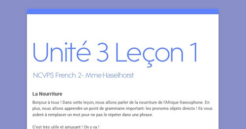Unité 3 Leçon 1 | Smore Newsletters for Education