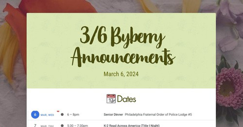 3/6 Byberry Announcements